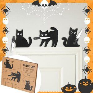 Holiday | Black Cat Halloween Wall Decorations Set Of 3 Spooky Wooden ...
